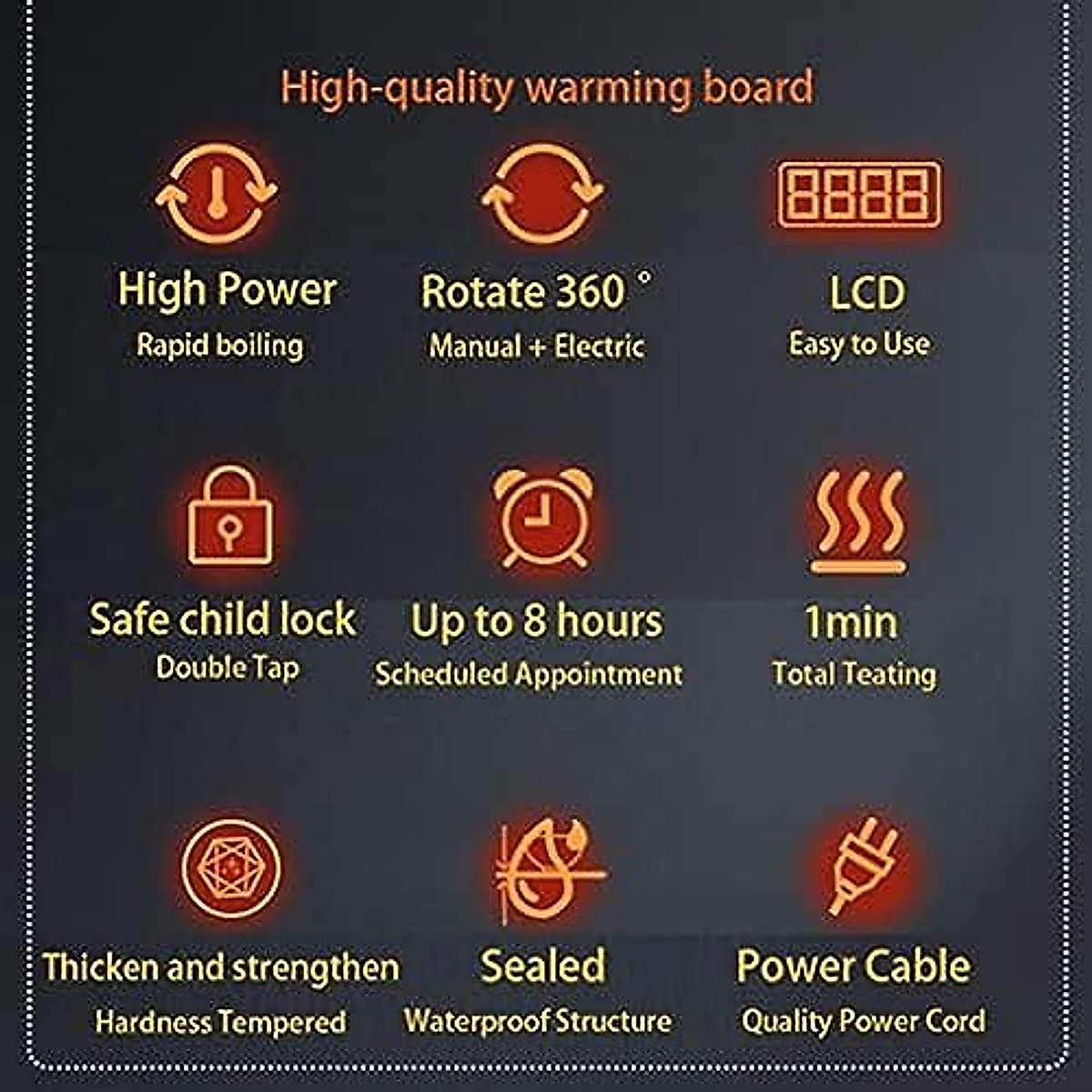 Electric Food Warmer Plate, Electric Warming Tray with Adjustable Temperature Control 360° Rotation Glass Top Hot Plate Food Warmer Buffets Server for Party (2000w)