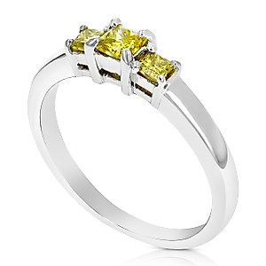 Vir Jewels 1/2 cttw 3 Stone Princess Yellow Diamond Engagement Ring .925 Sterling Silver Size 7