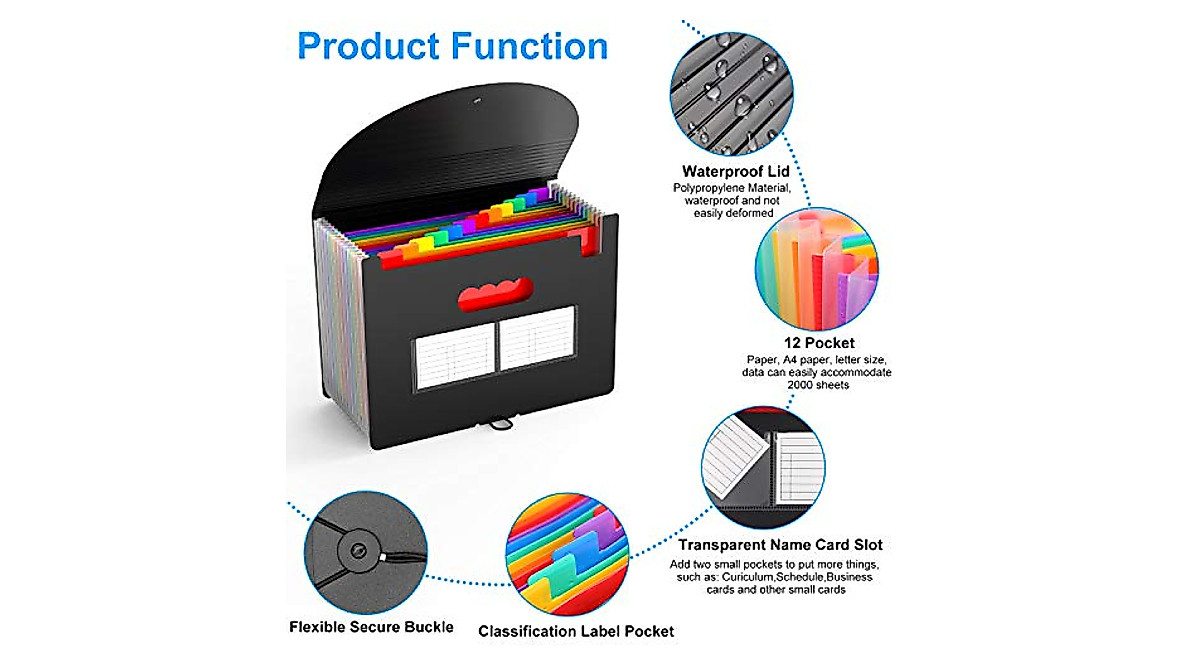 12-Pocket Expandable File Folder with Labels - Organize Documents Easily