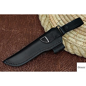 Ottoza Handmade Leather Knife Sheath Side Draw Knife Sheath - Bushcraft Knife Sheath - Hunting Knife Sheath - Survival Knife Sheath - Vertical Knife Sheath Black TOP Grain Leather No:221