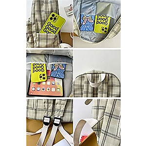 Light Academia Aesthetic Backpack Plaid Preppy Backpack Back to School Backpack Supplies (Sage Green)