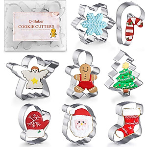 Christmas Cookie Cutters, 8Pcs Winter Holiday Cookie Cutter Set, Stainless Steel Metal Cutter with Gingerbread Men,Christmas Tree,Snowflake, Candy Cane, Angel, Santa Face,Stocking,Mitten