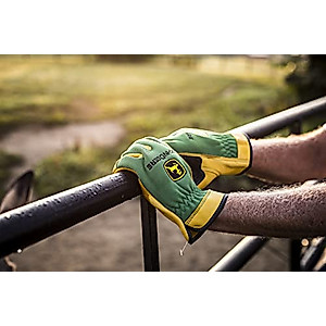 John Deere JD00008-XL Men's Top Grain Deerskin Leather Driver Gloves, Abrasion Resistant, Tan, Water Resistant, Green, X-Large