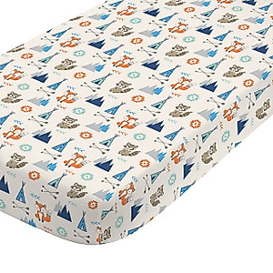 NoJo Aztec Mix & Match 100% Cotton Grey/Fox Fitted Crib Sheet, Navy, Orange, Aqua, Ivory