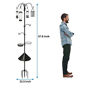 Ointo Garden 6-Hook Bird Feeding Station Kit，Bird Feeder Pole Feeder Hanging Kit & Bird Bath for Attracting Wild Birds with Squirrel Proof Baffle Guard