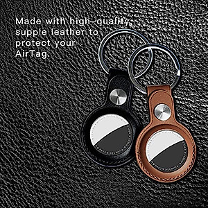 Airtag Leather Case GPS Leather Case Anti Scratch Protective Skin Protective Cover with Key Chain Easy to Connect with Key, Backpack and Clothing Bag(Black)