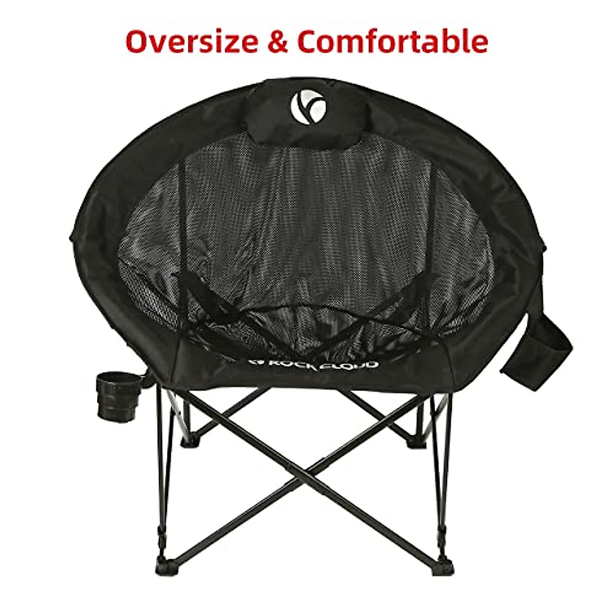 ROCK CLOUD Folding Camping Chair Oversized Padded Moon Round Saucer Chairs Outdoor for Camp Lawn Hiking Fishing Sports, Black