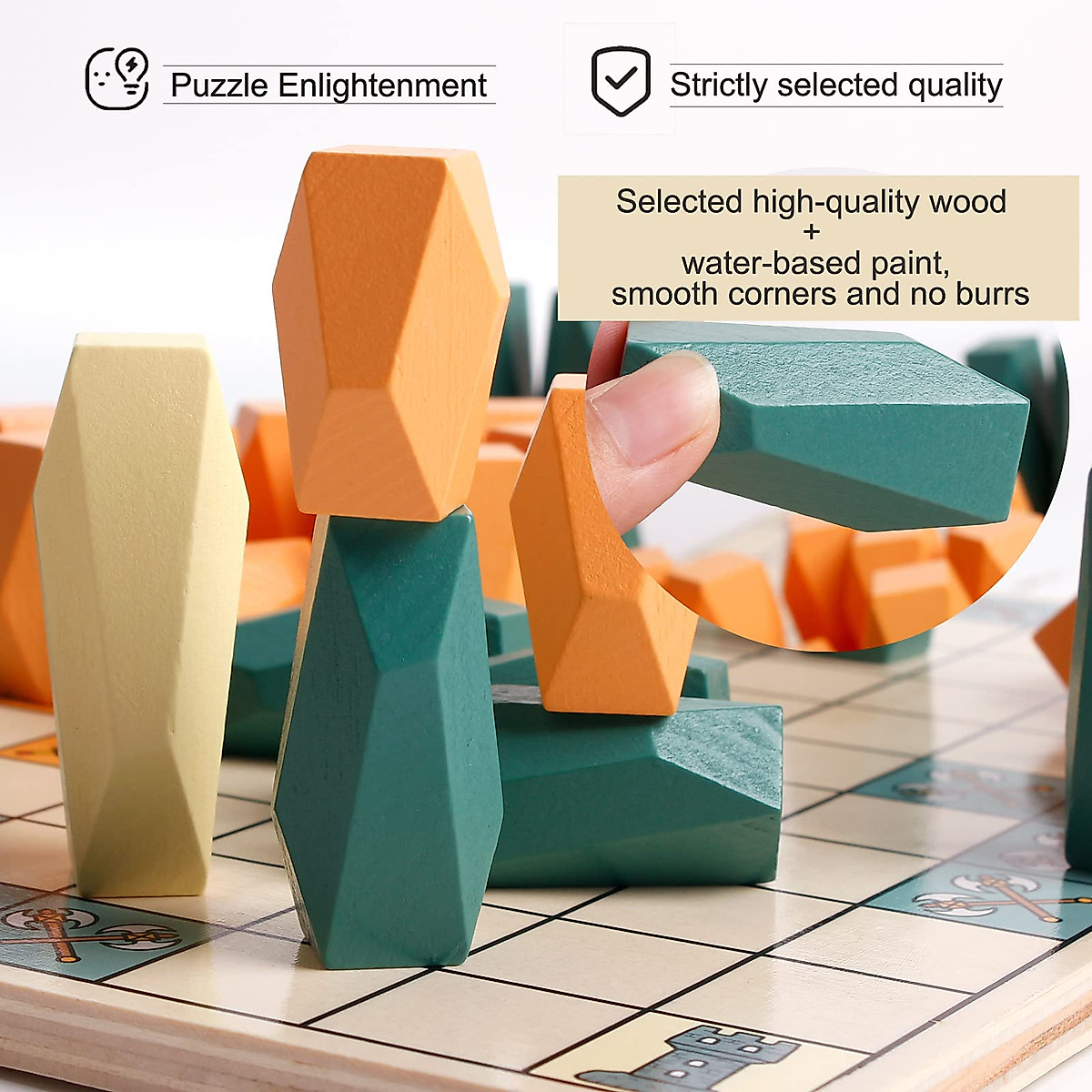 Wood Hnefatafl Viking Chess Board Game for Kids Adults Family Fun Tafl Play Set Pieces Solid Brain Teaser Intelligence Training,Travel Games