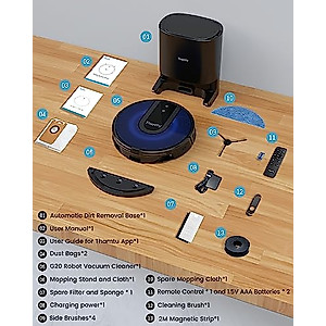 Thamtu G20 Robot Vacuum and Mop Combo, with Self-Emptying Base, Auto Carpet Boost, 3000Pa Suction for Powerful Cleaning, APP and Voice Control, Pet Hair Cleaning, is Ideal for Household Cleaning