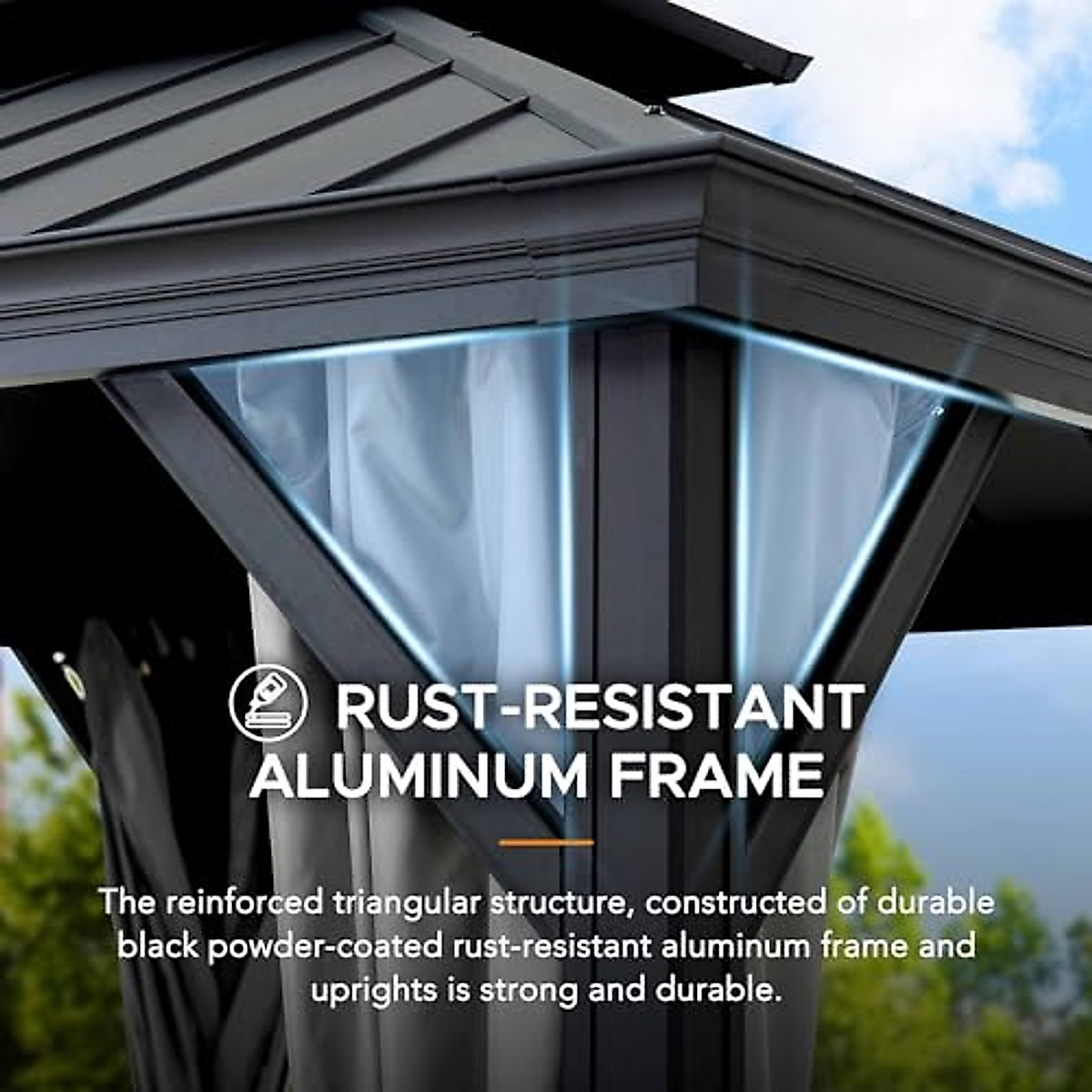 Sunjoy 10 ft. x 10 ft. Hardtop Gazebo, Outdoor Aluminum Frame, 2-Tier Steel Hardtop Backyard Gazebo with Netting, Curtain and Ceiling Hook by SummerCove