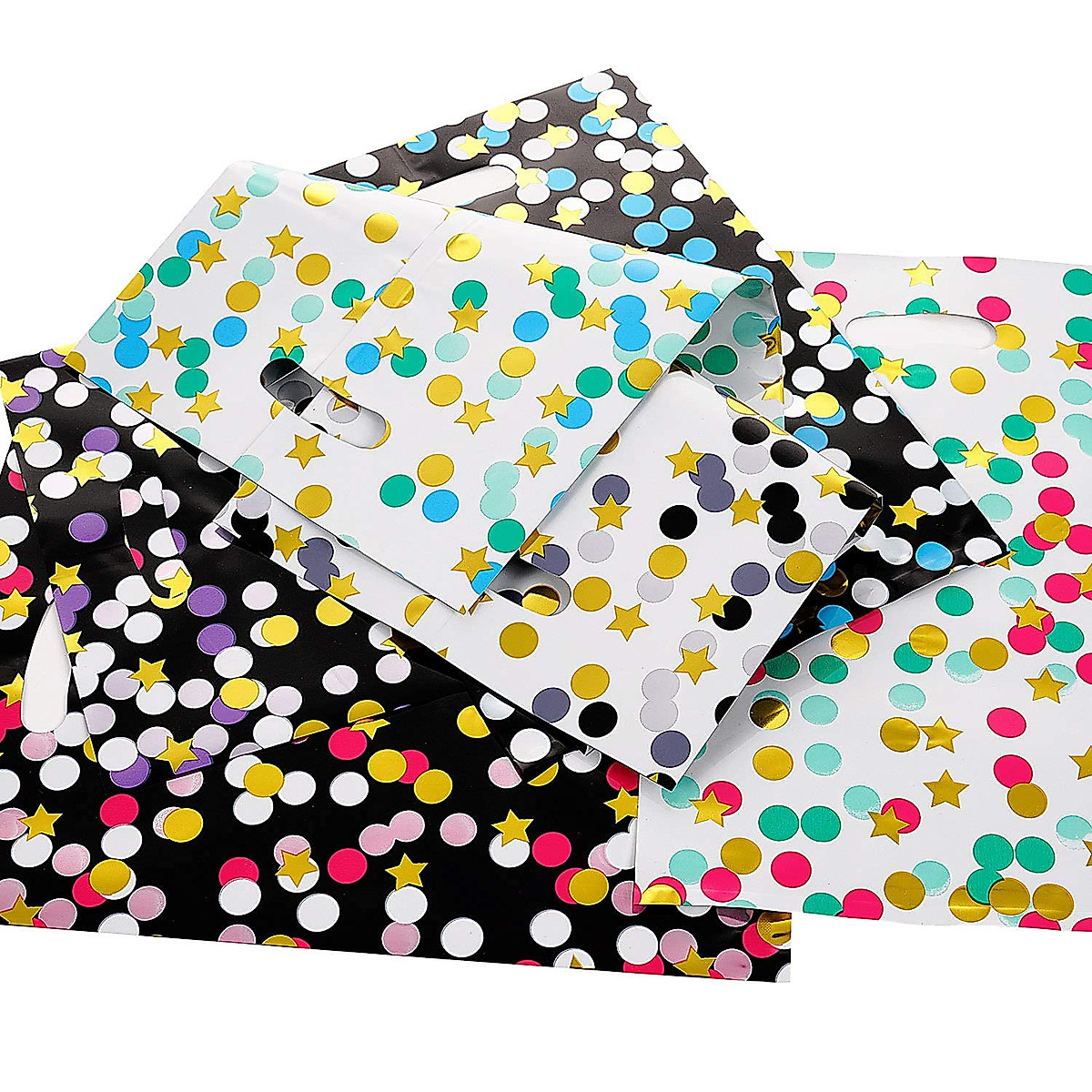 HABILE 48 Pack Plastic Party Gift Bags, Durable Return Gift Bags With Handles, Plastic Candy Bags For Goodie, Party Favor Bags For Kids Birthday (Polka Dots And Small Stars)