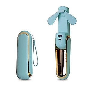 ideapro Pocket Handheld Fan Mini Portable Fan with Lanyard, 2000 mAh USB Rechargeable Mini Fan, Batteries Operated Handheld Fan with 3 Speeds Power Bank Flashlight Function for Home Outdoor Travel
