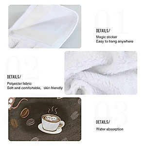 Qilmy Coffee Theme Hanging Kitchen Towel Set of 2, Absorbent Tie Towel Tea Bar Dish Towels for Kitchen Bathroom Home Decor 12 x 17 Inch