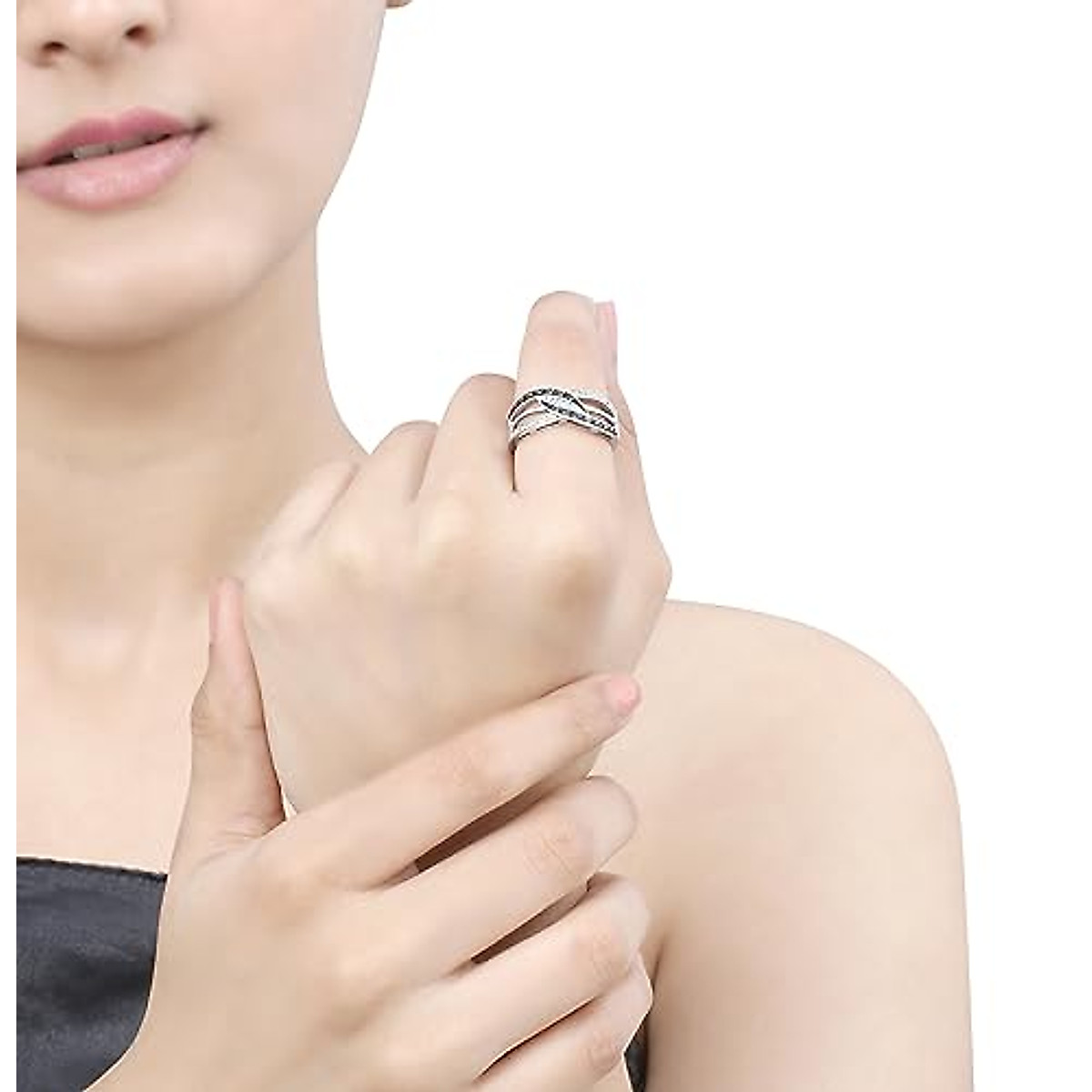 Dazzlingrock Collection 0.20 Carat (Cttw) Blue & White Diamond Swirl Crossover Ring for Women in 925 Sterling Silver Size 8