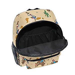Glaphy Custom Kid's Name Backpack, Cowboys Riding on Horse and Bull Toddler Backpack for Daycare Travel, Personalized Name Preschool Bookbags for Boys Girls