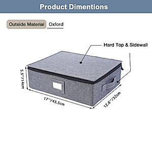 TEYIKA 2 Pcs China Storage Containers, Platter Storage Case Containers, 5.5'' Tall with Hard Shell, Structured Top, Bottom and Sides, 8 Felt Dividers Included(17'' x 13'' x 5.5''), Grey 2 Pack