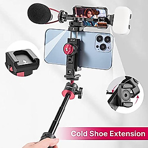 Selfie Mirror for Smartphone Phone Holder Cold Shoe Microphone/Light Mount Camera Tilt Flip Screen Vlogging Accessories Video Shooting Compatible for iPhone 14 13 12 X Pro Max Rig, for Sony Canon DSLR