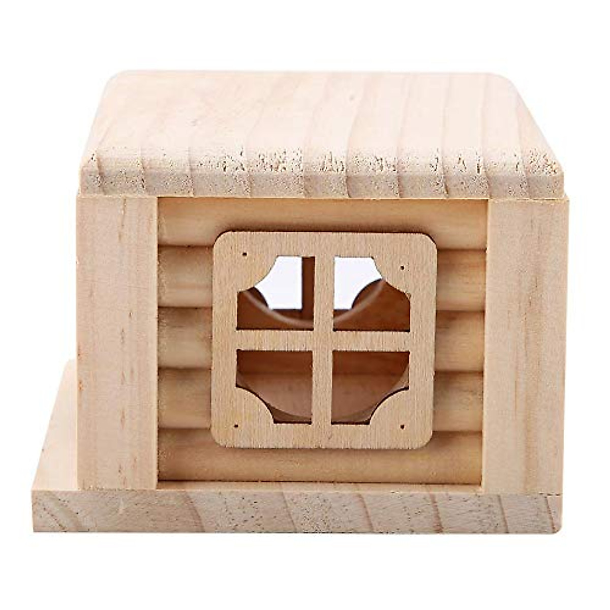 ViaGasaFamido Pet Hamster House, Wooden Odorless Home Openwork Lace Window Hamster House Flat Top Hideout Rat Hut Viewing Room for Small Animals