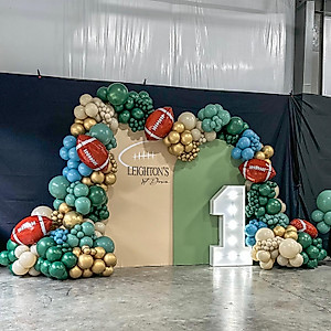 Football Balloons Arch Garland Kit 150PCS Dark Green Dusty Blue Sand White Balloons Rugby Mylar Balloons for Boho Super Bowl Eagle First Touch Down Birthday Party Baby Shower Decoration