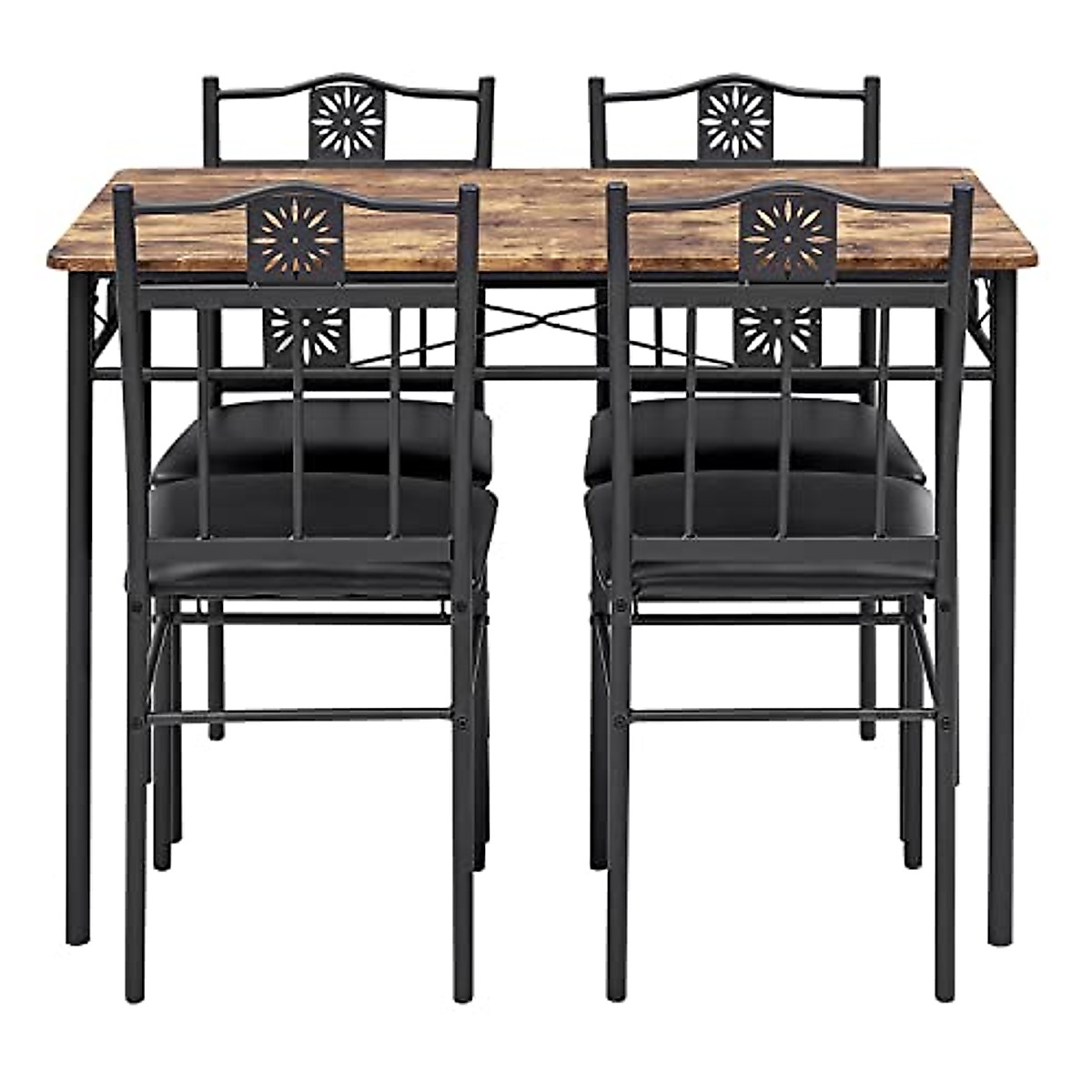 VECELO Kitchen Dining Room Table Sets for 4, 5 Piece Metal and Wood Rectangular Breakfast Nook, Dinette with Chairs, 42x31.4x30 inches,15.7x15.9x33.8 inches, Retro-Brown
