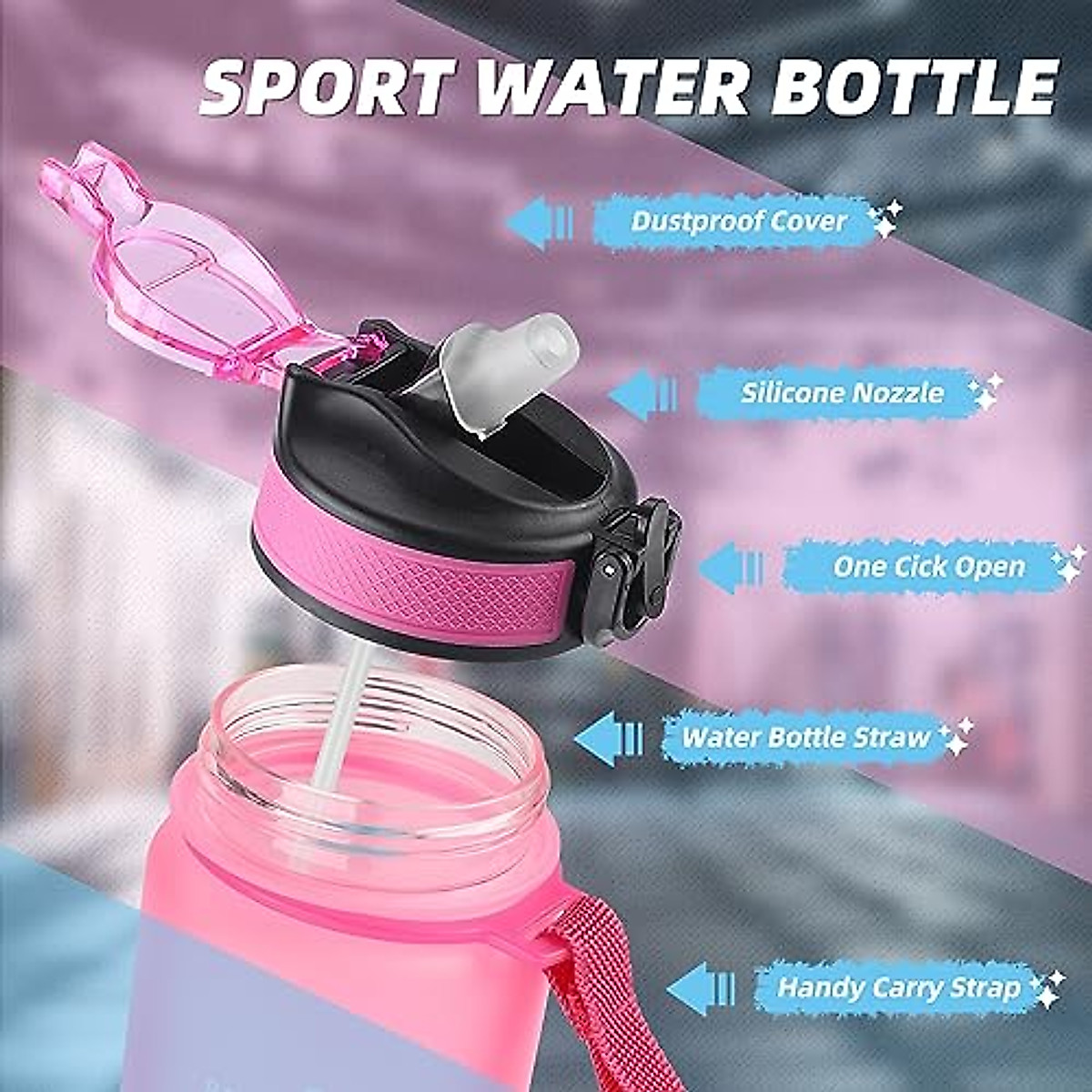 West Biking 32 oz Water Bottle with Time Marker and Straw, Motivational Water Bottles with Clean Brush, Leakproof & BPA Free, Drinking Sports Water Bottle for Fitness Gym Outdoor