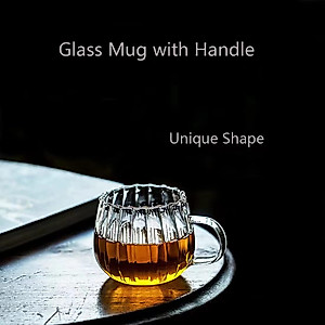 exbushwren Glass Cups with Handle - Transparent Vertical Pattern Petal 11.8 OZ,for Coffee Tea Milk Drinking Water Drinks Office Household,Clear Glass Coffee Mug Cups(Heather Grey)…