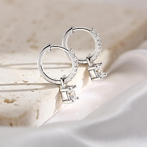 OKOKISS Rhodium Plated Sterling Silver Hoop Earrings for Women Month of Birth – Unique Rhodium Plated Sterling Silver Womens Earrings with Birth Stone – Elegant Colorful Dainty Earrings In Jewelry Pouch – Ideal for Office, Wedding, Everyday Wear (4-April)