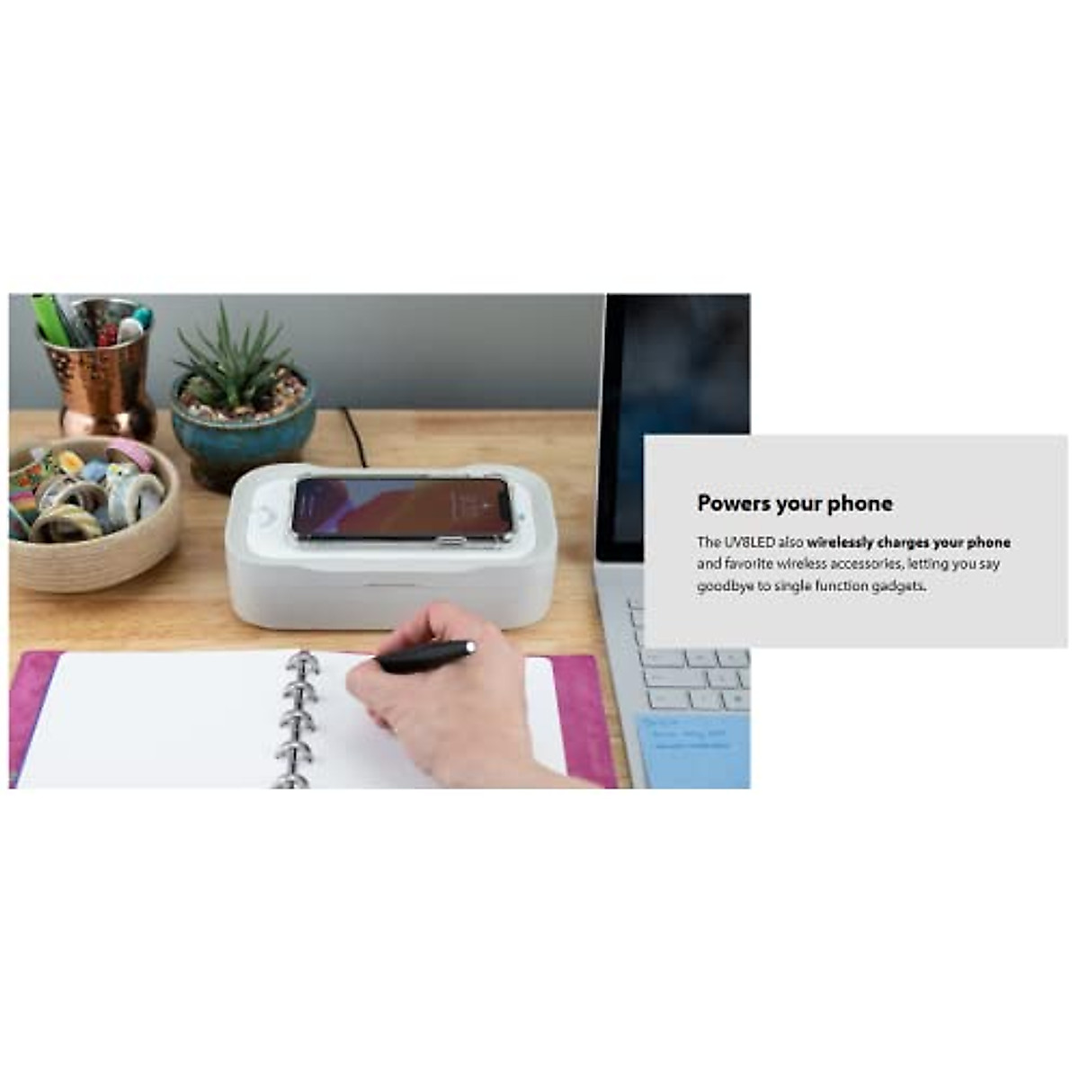 Utilimedic+ UV8LED Fast Wireless Charging Pad for Car & Home | UV Light Phone Sanitizer for Cell Phone | Eliminates 99.9% of Bacteria and Viruses | 8 UV-C LED Lights with 360 Degrees Immersion