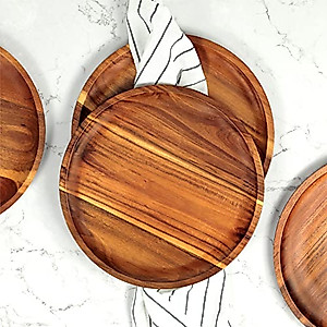 FANICHI Wooden plates (set of 4-11inch) Dinner Plates, Acacia Round Wood Plates, Unbreakable Classic Plates, Easy Cleaning & Lightweight for Dishes Snack, Dessert, Housewarming, Christmas Gift