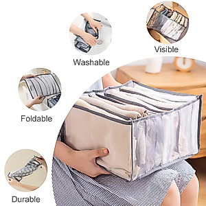 Wardrobe Clothes Organizer for Jeans, 7 Grids Clothes Drawer Organizers for Clothing, Pants Storage Organizer for Closets T-shirt,Legging,Skirts,Jeans,Kid Clothes (1 Pack Gray)