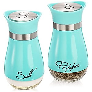 Tebery 4 Ounces Blue Salt and Pepper Shakers Set Stainless Steel & Glass Spice Dispenser Classic, Refillable Design