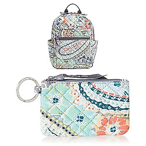 Cotton Small Backpack, Citrus Paisley - Recycled Cotton withVera Bradley womens Cotton Zip Wallet ID Case, Citrus Paisley - Recycled Cotton, One Size US