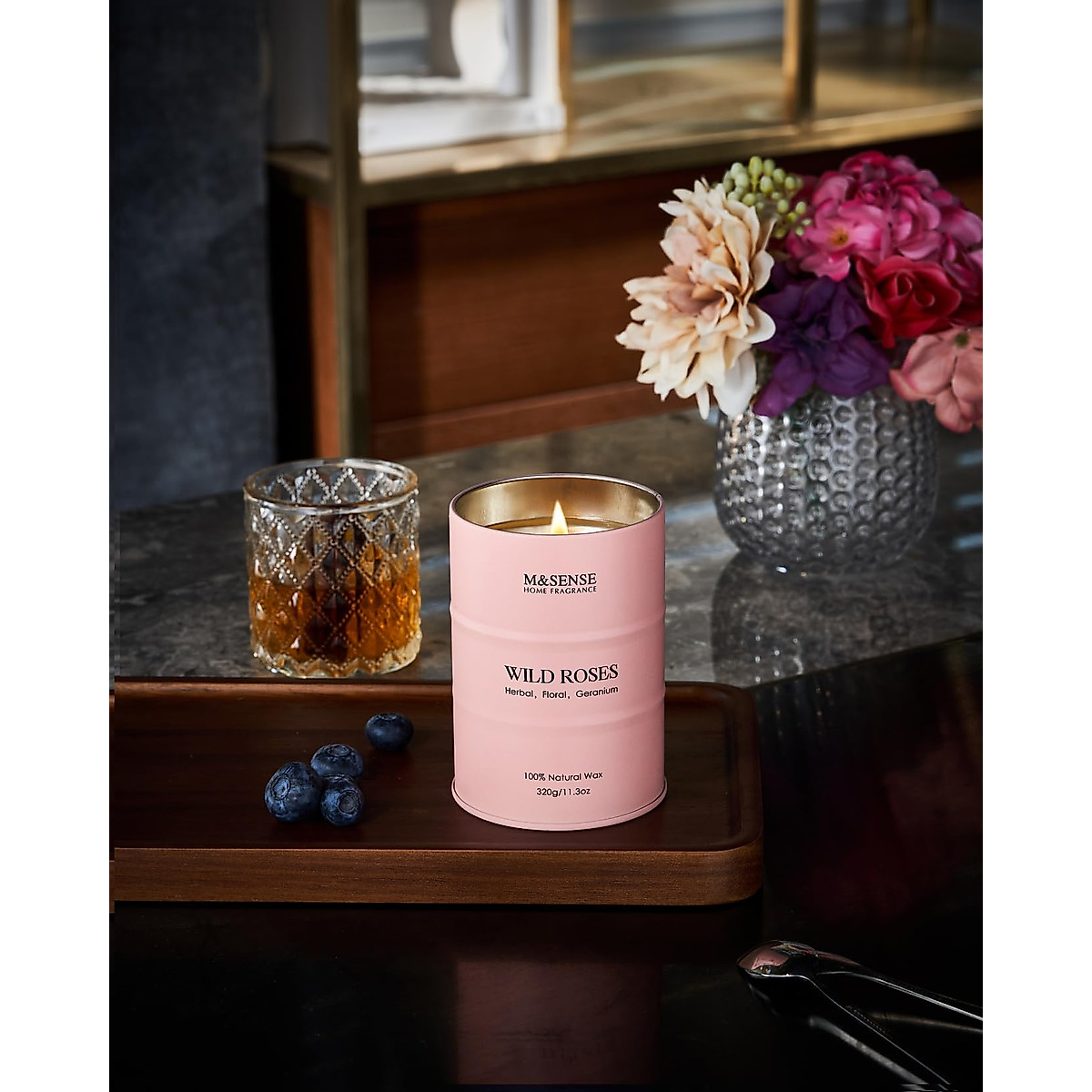 M&SENSE Wild Rose Natural Scented Candle, 70 Hours Long Lasting Soy Candles 11.3oz, Stress Relief Aromatherapy Candles for Women, Romantic Candle Gifts Valentines Day Gifts for Her