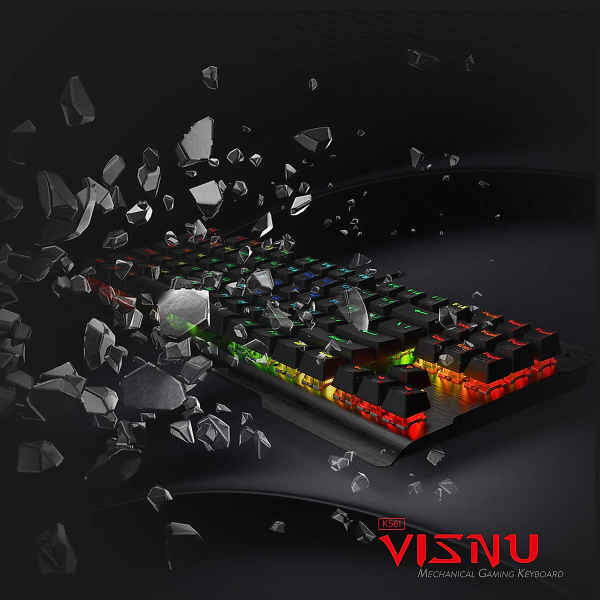 Redragon K561 VISNU Mechanical Gaming Keyboard, Anti-ghosting 87 Keys, RGB Backlit, Wired Compact Keyboard with Clicky Blue Switches for Laptop, Windows, PC Games