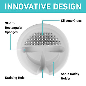 Tributary Brands Large Kitchen Sponge Holder Compatible with Scrub Daddy Sponge - Silicone Sponge Holder That Drains into Your Sink - Fits Dish Brush, Dish Wand and Scrub Mommy