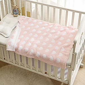 Kid Nation Baby Blankets for Girls Boys Toddler Double-Sided Heart Blanket,40"X 30"Soft Plush Crib Blanket Fluffy Baby Quilt Newborn Stroller Blanket,Light Pink