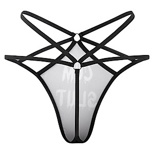 BAIJIAOYUN CUM SLUT Sexy G-String for Women, Breathable T-back Panties Thongs Underwear Funny Gifts L