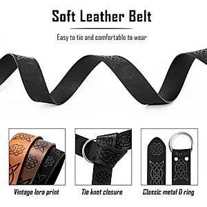 XZQTIVE Medieval Vintage Belt for Men Embossed Leather Renaissance Knight Belt O Ring Costume Belts