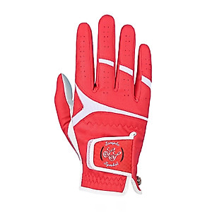 SIMPLE SYMBOL Men's Golf Glove Premium Synthetic Leather,Stable Grip,Six Pack（Left is Wear on Left Hand,Right is Wear on Right Hand） Four Colors to Choose from White/Sky/Beige/Red(Red,L,Right)