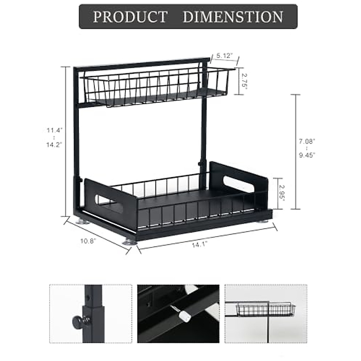 Fengligoo 2 Tier Under Sink Organizer, Black Pull Out Cabinet Organizer, Multipurpose Under Kitchen Bathroom Sink Organizer and Storage, Sliding Cabinet Organzier