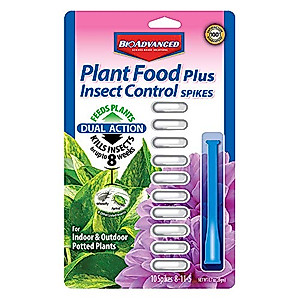 BioAdvanced Houseplant Insect & Mite Control, Ready-to-Use, 24 oz & Plant Food Insect Control Spikes, 10 Spikes