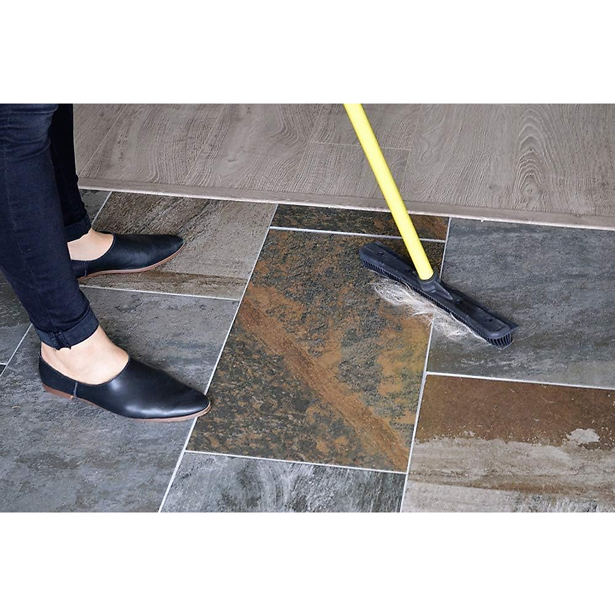 FURemover Pet Hair Removal Broom and Lint Brush Combo with Squeegee and Telescoping Handle That Extends from 3-5', Lint Brush Colors May Vary