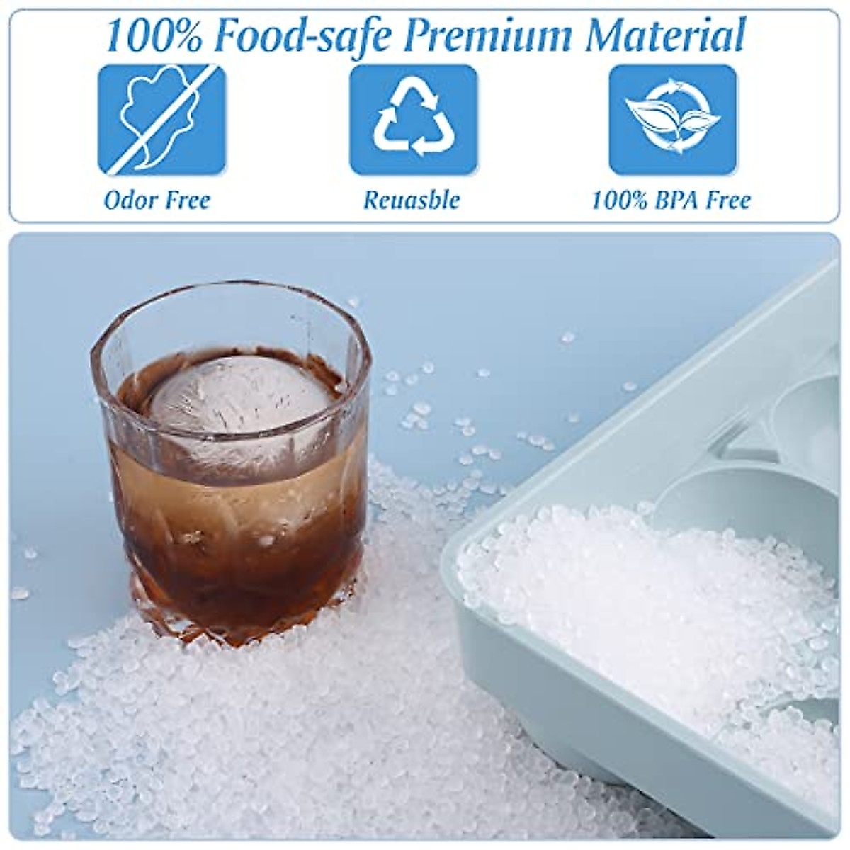 Miaowoof Large Ice Cube Trays, 2.5IN Large Ice Ball Maker Mold Easy Release, 2Pcs Ice Mold with Bin&Tong, Stackable Sphere Ice Ball Maker for Whiskey, Bourbon, Cocktails