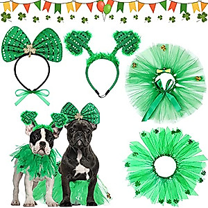4 Pcs St Patrick's Day Dog Costume Pet Costume, Tutu for Dogs Sequins Bowtie Shamrock Headband Dog Dress Tutu Collar Green Puppy Skirt for St. Patrick's Day Irish Party Dog Pets Accessories Photo Prop