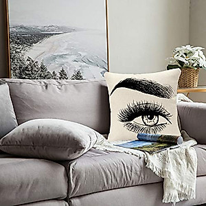 YGGQF Throw Pillow Cover Black Eyelash Beautiful Woman Eye White Brow Eyebrow Decorative Pillow Cushion Cover Pillowcase 18 x 18 Inch Square Pillow Case