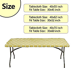 LAMMOON Vinyl Tablecloth for Folding Table,Tight Fitted Rectangular Table Cloth for 4 Ft, Elastic Fitted Table Cover for Outdoor Garden Camping Picnic Party(Khaki)