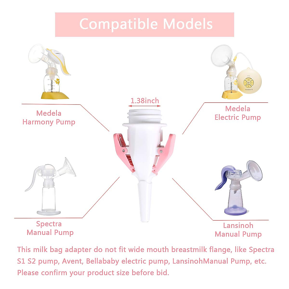 Breastmilk Storage Bag Adapters for Medela Harmony Pump, with Universal Extended Tube to Pump into All Breastmilk Storage Bags, BPA Free Material, 2 Pack