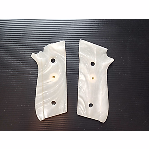 BMPL New Grips Compatible with Taurus Pt-92, Pt-99, Pt100, Pt101 Decocker, Smooth White Pearl Resin Polyester,Gold Medallion, Thai Handmade