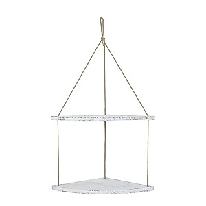 Fenteer Premium Swing Hanging Rope Corner Shelves 1 Holder W/Hook Decoration, White 2 Tier
