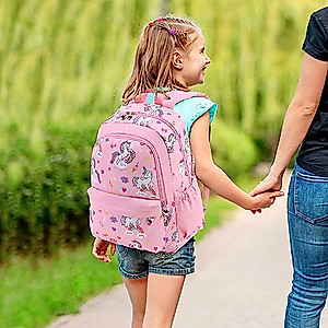 Unineovo Unicorn Girls School Backpack Set 3 in 1, Girls Pink Unicorn Bookbag, Backpack, Lunch Box, and Pencil Case for Elementary School